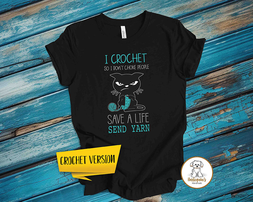 Cute Grumpy Cat Crochet T-shirt, Sarcastic Crochet T-shit, Crocheter ...