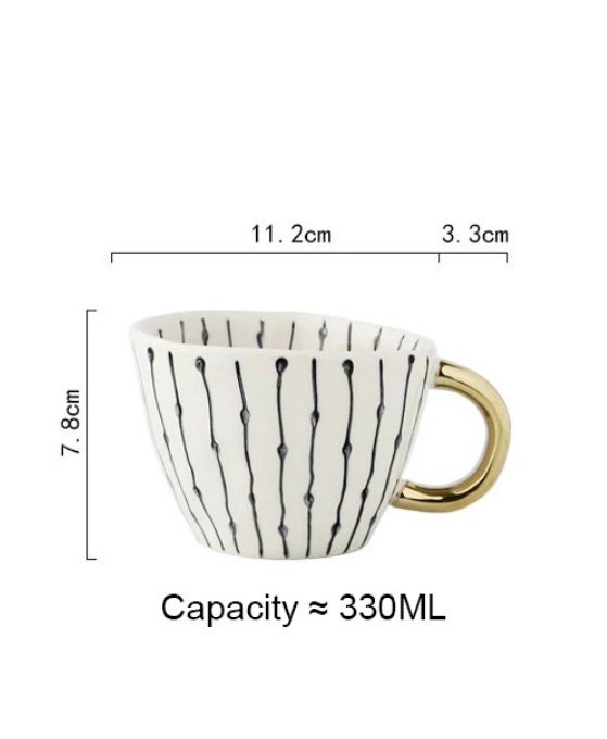 Mugs With Gold Handle Hand Painted Geometric Ceramic Handmade - Etsy