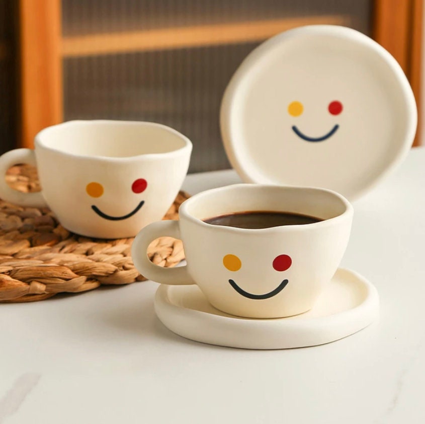 Handmade Smiling Smiley Face Ceramic Coffee Cup Season Holiday Teacup ...