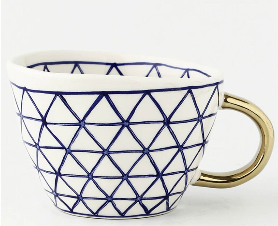 Mugs With Gold Handle Hand Painted Geometric Ceramic Handmade - Etsy