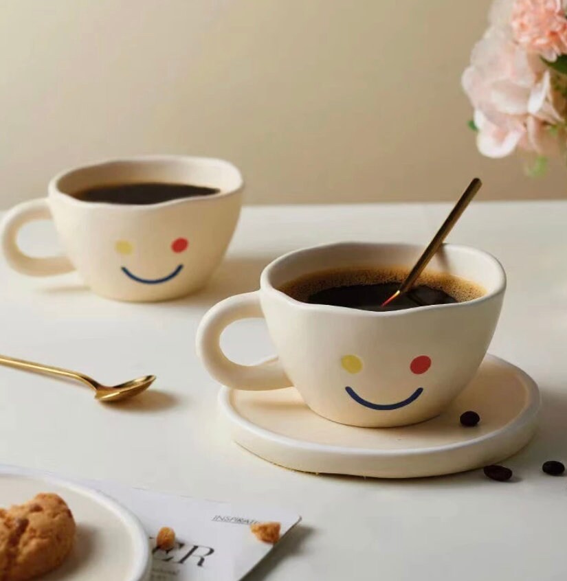 Handmade Smiling Smiley Face Ceramic Coffee Cup Season Holiday Teacup ...