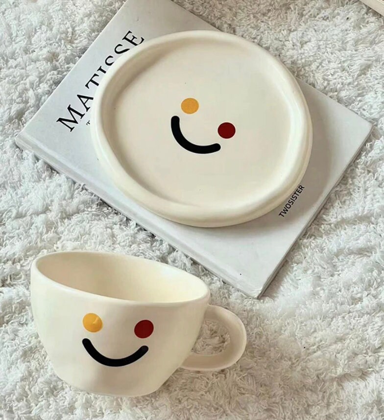 Handmade Smiling Smiley Face Ceramic Coffee Cup Season Holiday Teacup ...