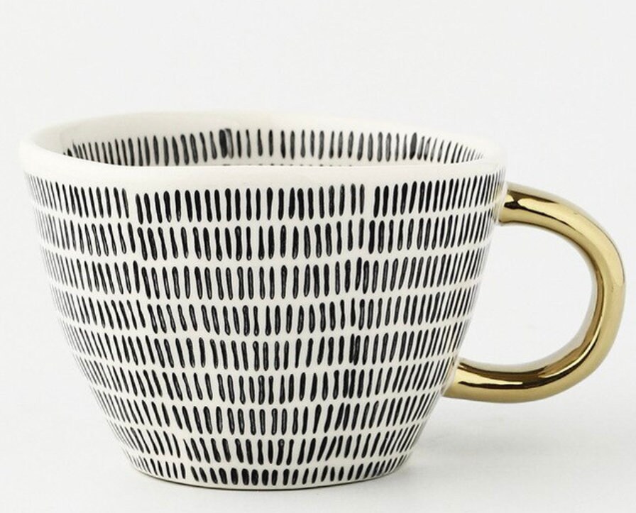 Mugs With Gold Handle Hand Painted Geometric Ceramic Handmade - Etsy