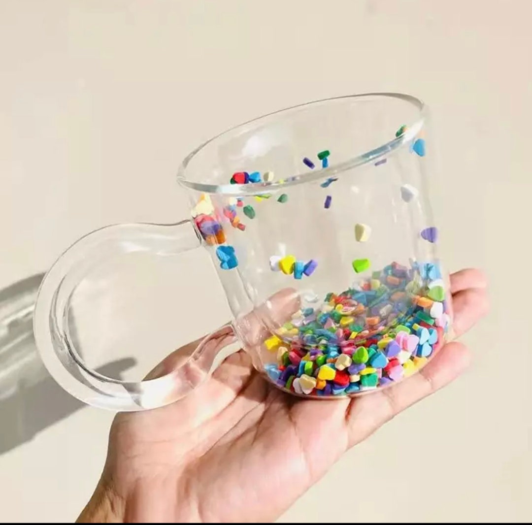 Double Wall Clear Glass Confetti Glitter Mug Cup Colorful Gift Coffee ...