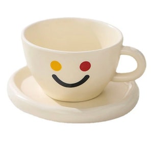 Handmade Smiling Smiley Face Ceramic Coffee Cup Season Holiday Teacup ...