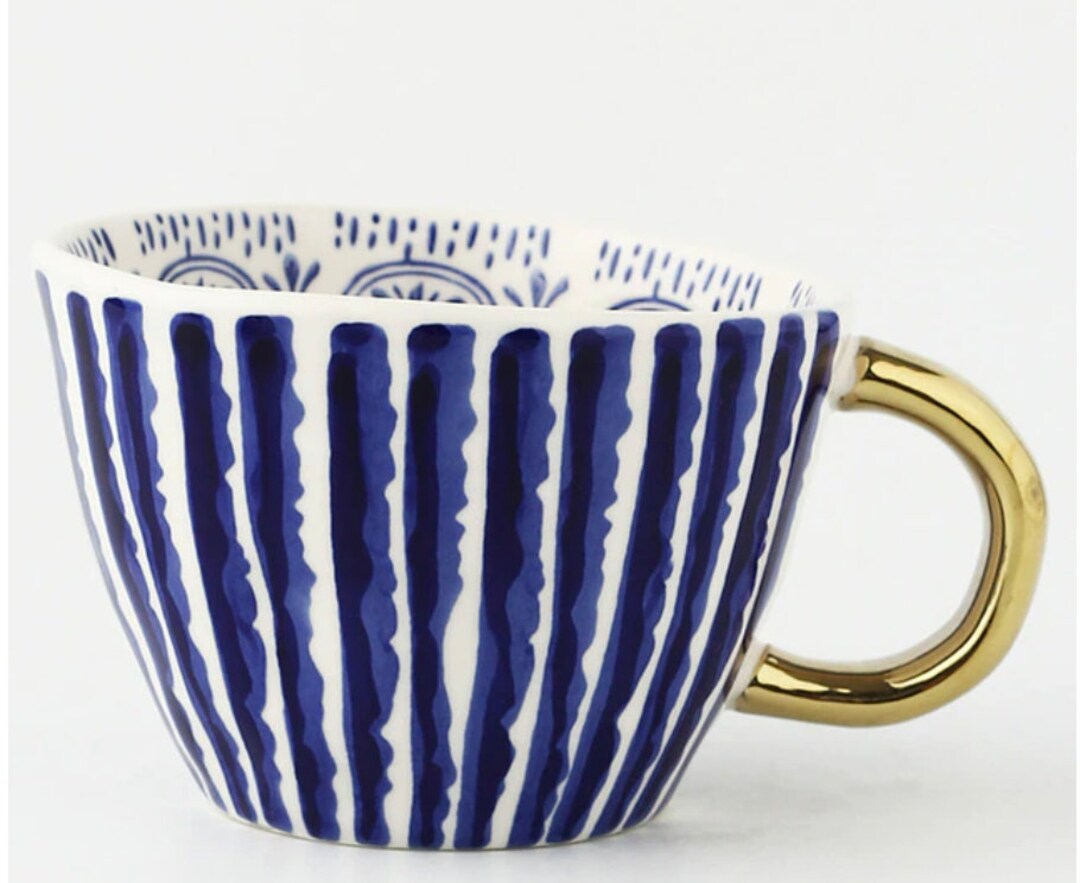 Mugs With Gold Handle Hand Painted Geometric Ceramic Handmade - Etsy