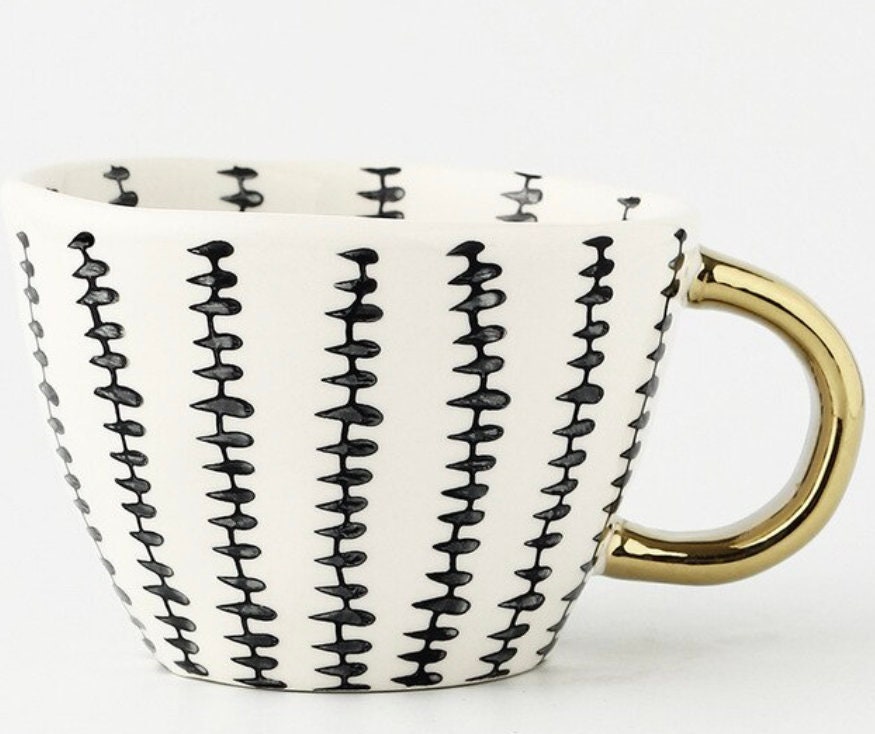 Mugs With Gold Handle Hand Painted Geometric Ceramic Handmade - Etsy