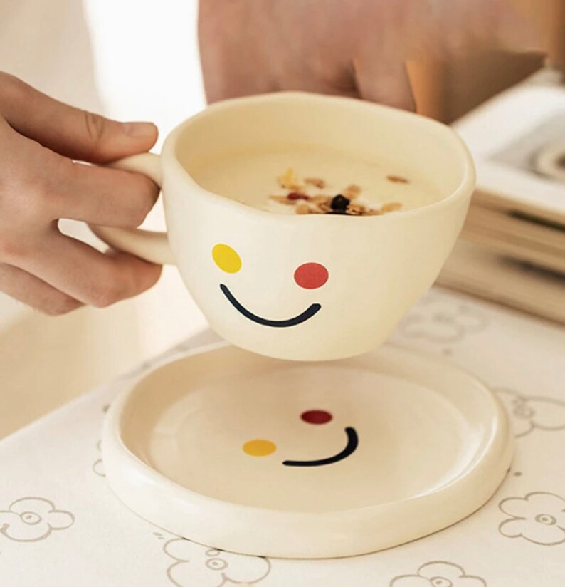 Handmade Smiling Smiley Face Ceramic Coffee Cup Season Holiday Teacup ...