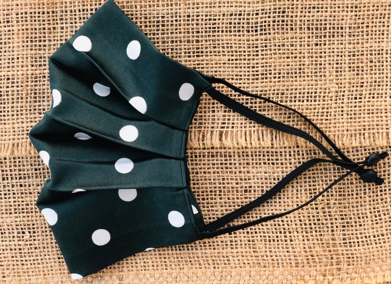 100% Real Silk Smooth Dark Green White Polka Face Mask With - Etsy