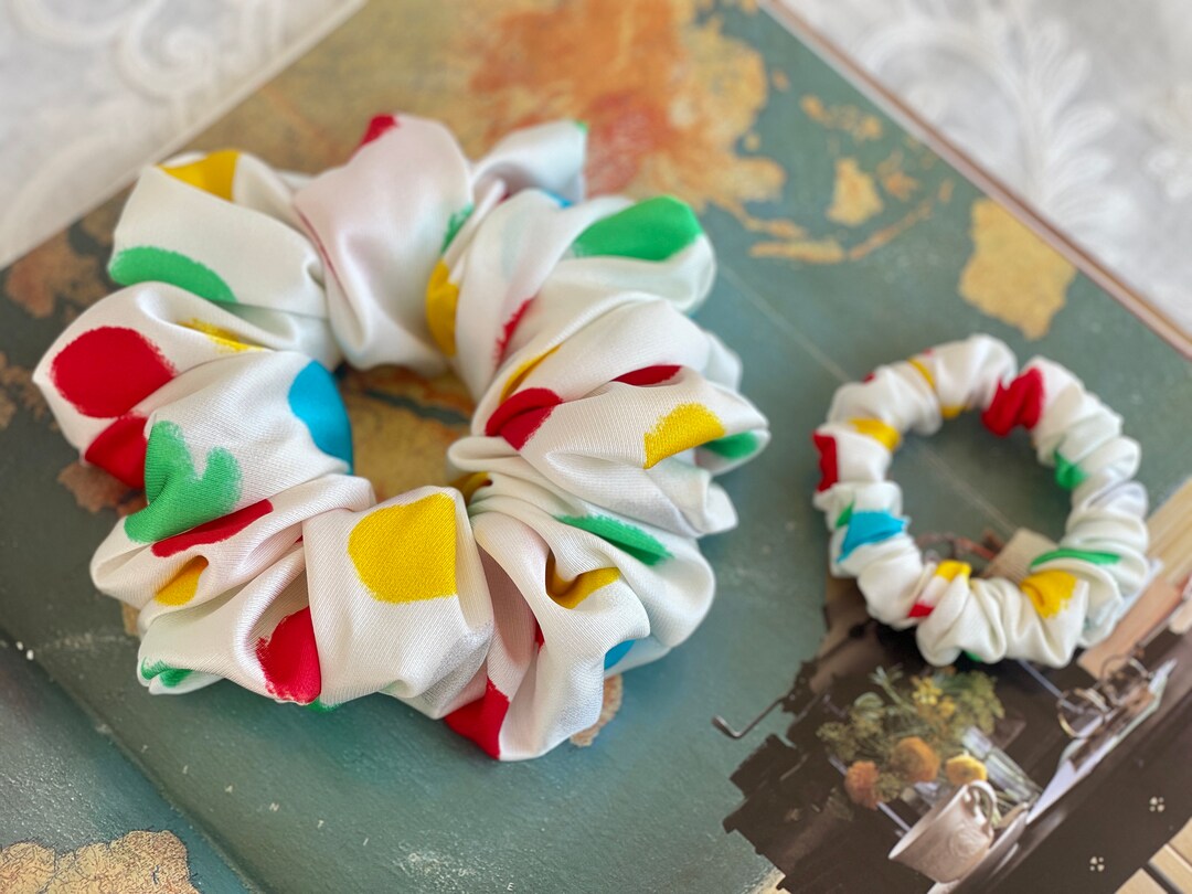 Bubble Gun Polka Dot Colorful Scrunchies 21 Momme Silk Satin Scrunchies ...