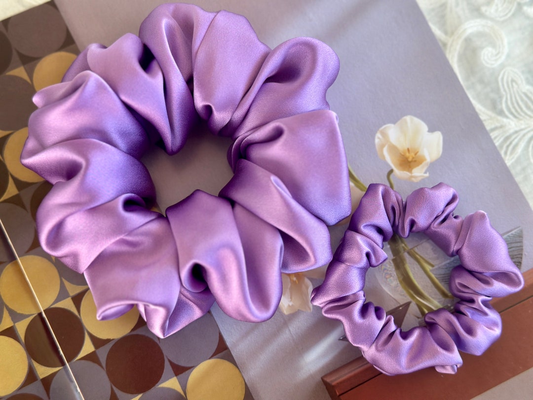 Dark Lavender 30 Momme 100% Pure Mulberry Silk Satin Scrunchies Giant ...