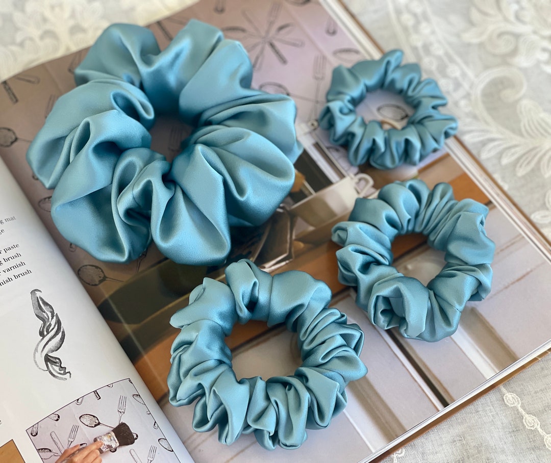 Blue Grey 30 Momme 100% Pure Mulberry Silk Satin Scrunchies XL Giant ...