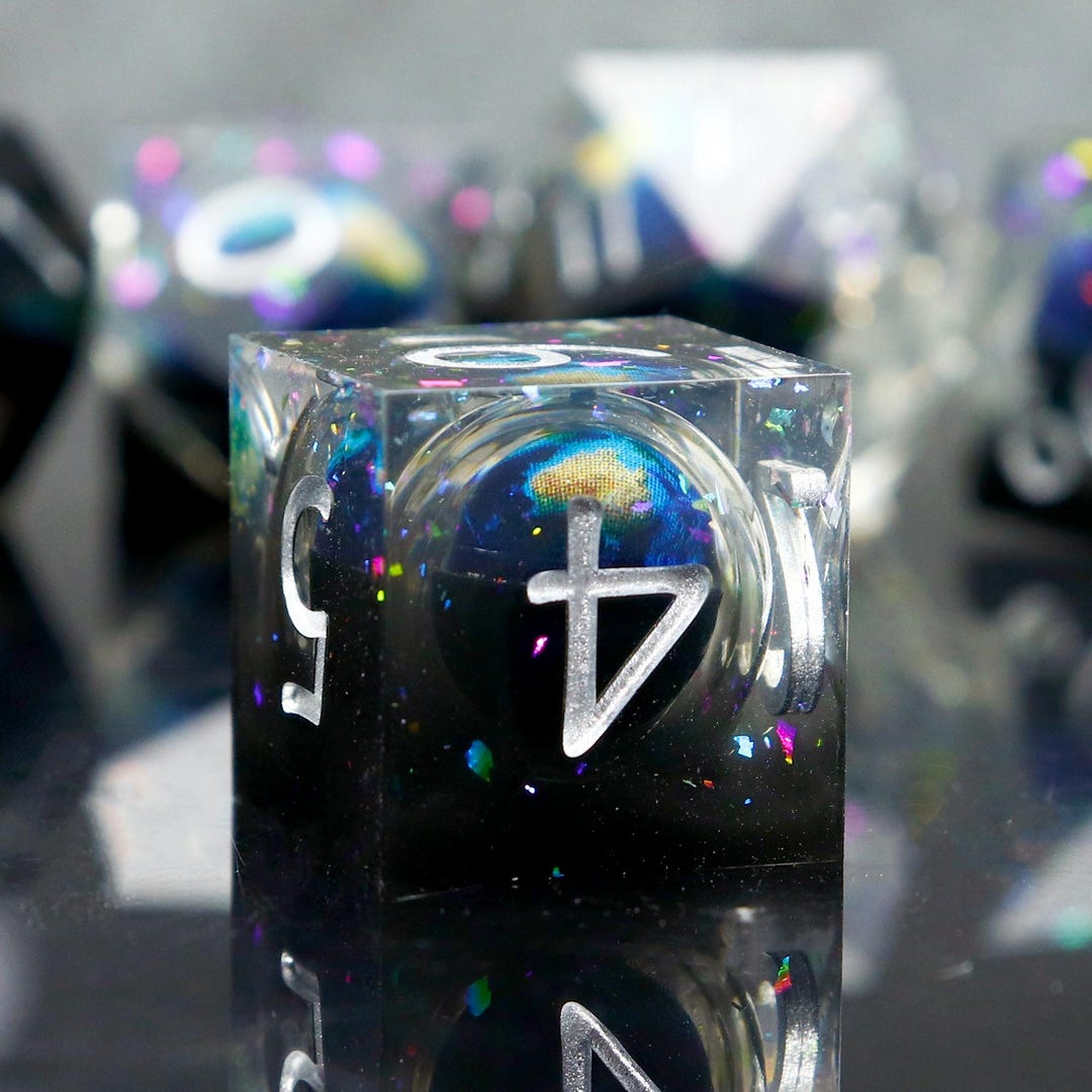 Handmade Liquid Core Resin Dice Set: Sharp Edge Polyhedral DND Dice - Etsy