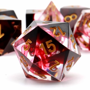 Handmade Sharp Edge Dice Blood Swirl Red Clear Resin Polyhedral Dice ...