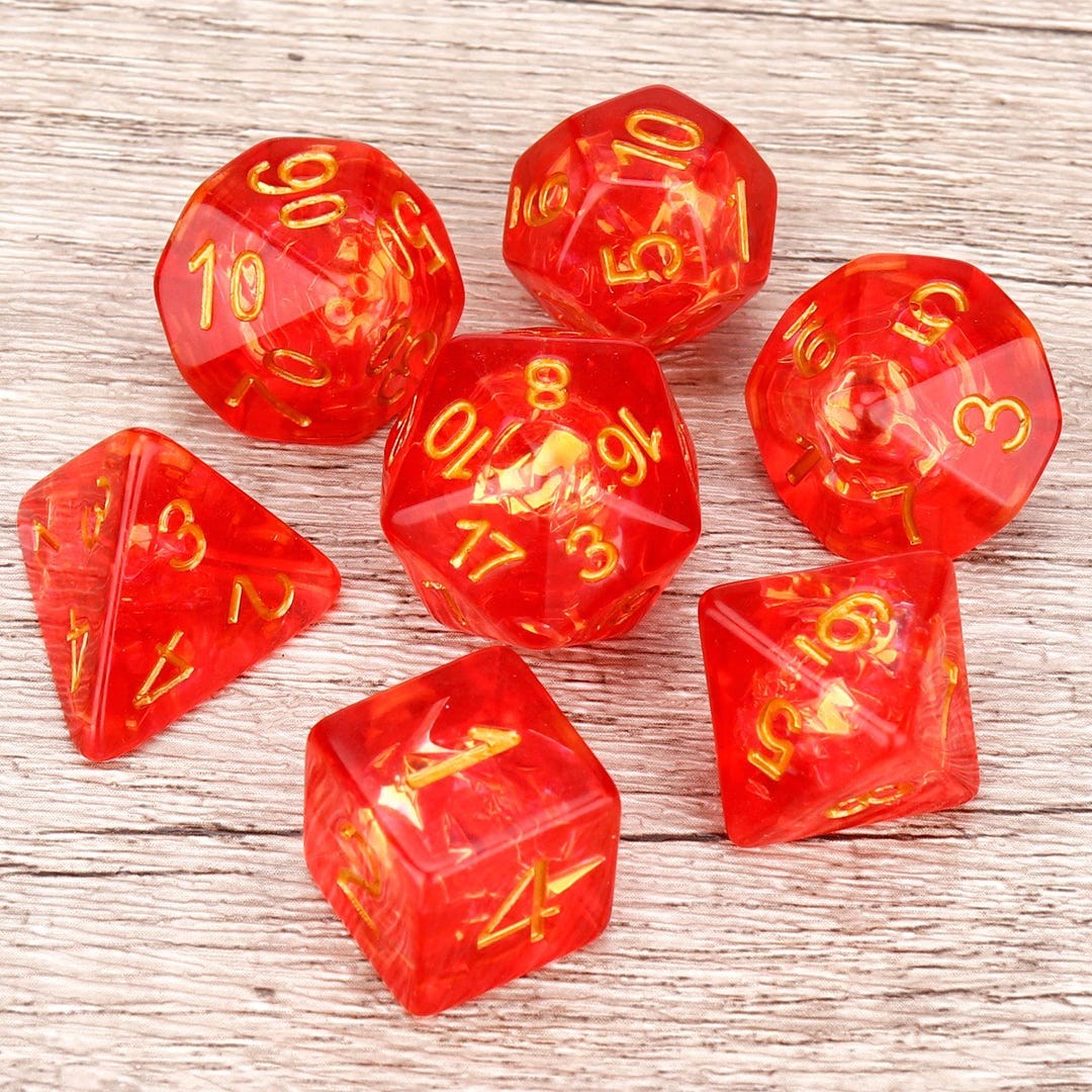Red Iridescent Mylar DND Resin Dice Set, 7-piece Polyhedral Dnd RPG - Etsy