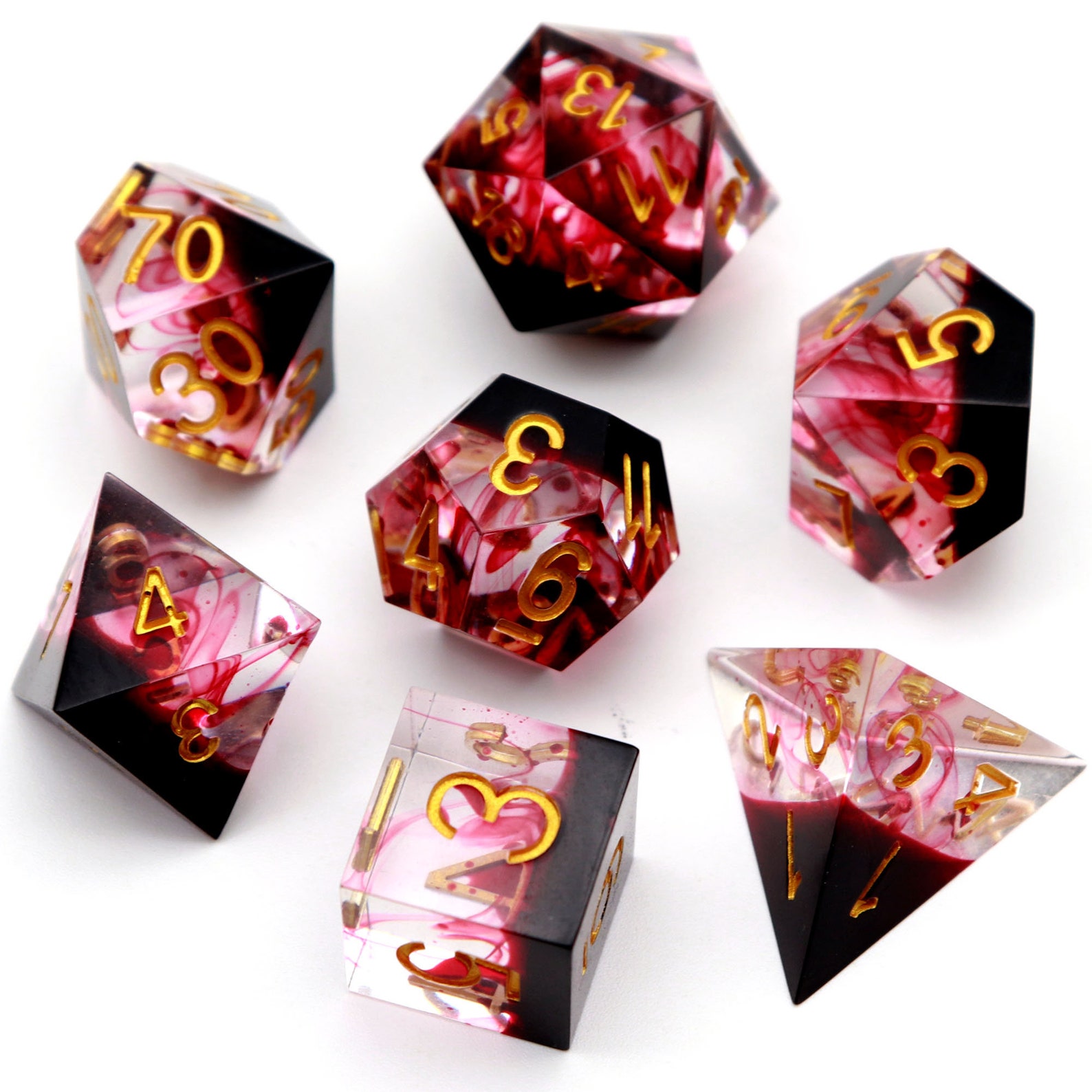 Handmade Sharp Edge Dice Blood Swirl Red Clear Resin Polyhedral RPG ...