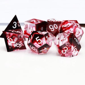 Handmade Sharp Edge Dice Red Black Resin Polyhedral RPG Dice Set With ...