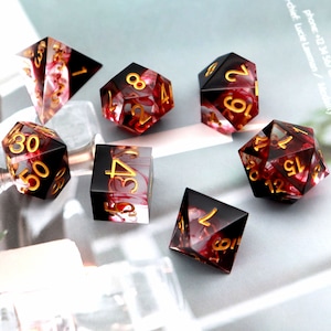 Handmade Sharp Edge Dice Blood Swirl Red Clear Resin Polyhedral Dice ...