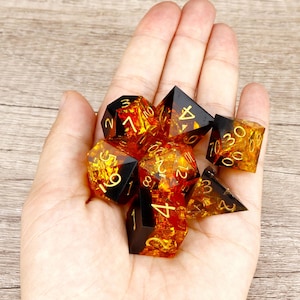 Handmade Sharp Edge Fire Dice Set: Orange Black Resin Polyhedral DND ...