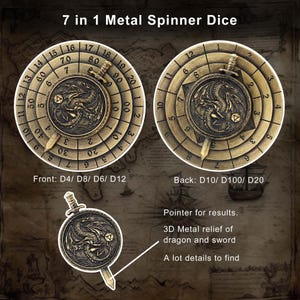 Metal Spinner Dice: 7-in-1 Fidget DND Dice Set Wizard Rogue Fight Gamer ...