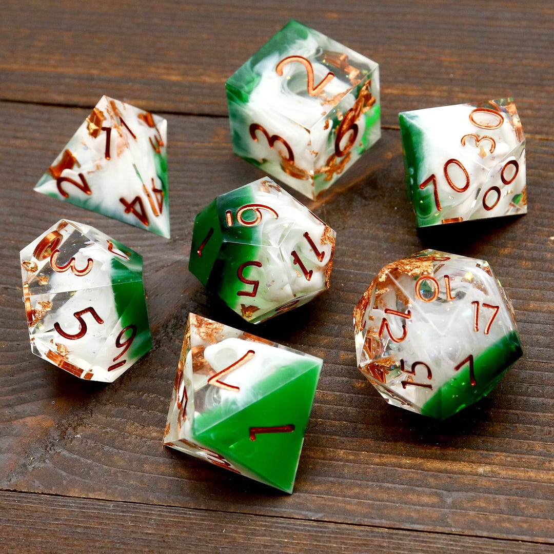 Handmade Sharp Edge Dice Landscape Forest DND Dice Set Green Clear ...