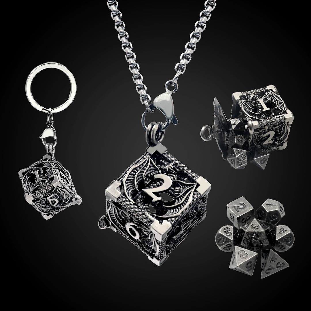 Tiny Mini Dice Necklace D6 Keychain Dice Cage Samll Metal Dice Set for ...