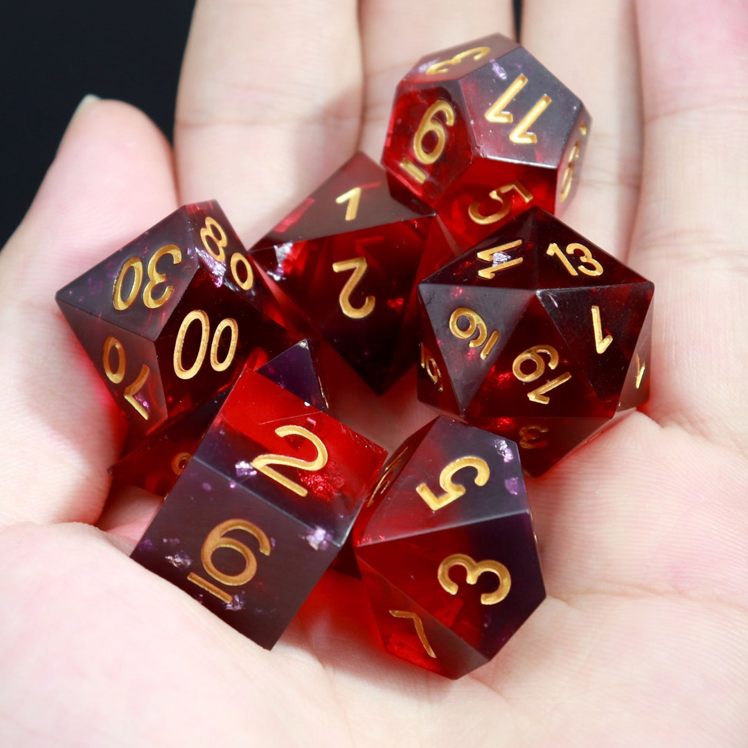 Handmade Sharp Edge Resin Dice Set: Red, Black, Purple, Gold Flakes - Etsy