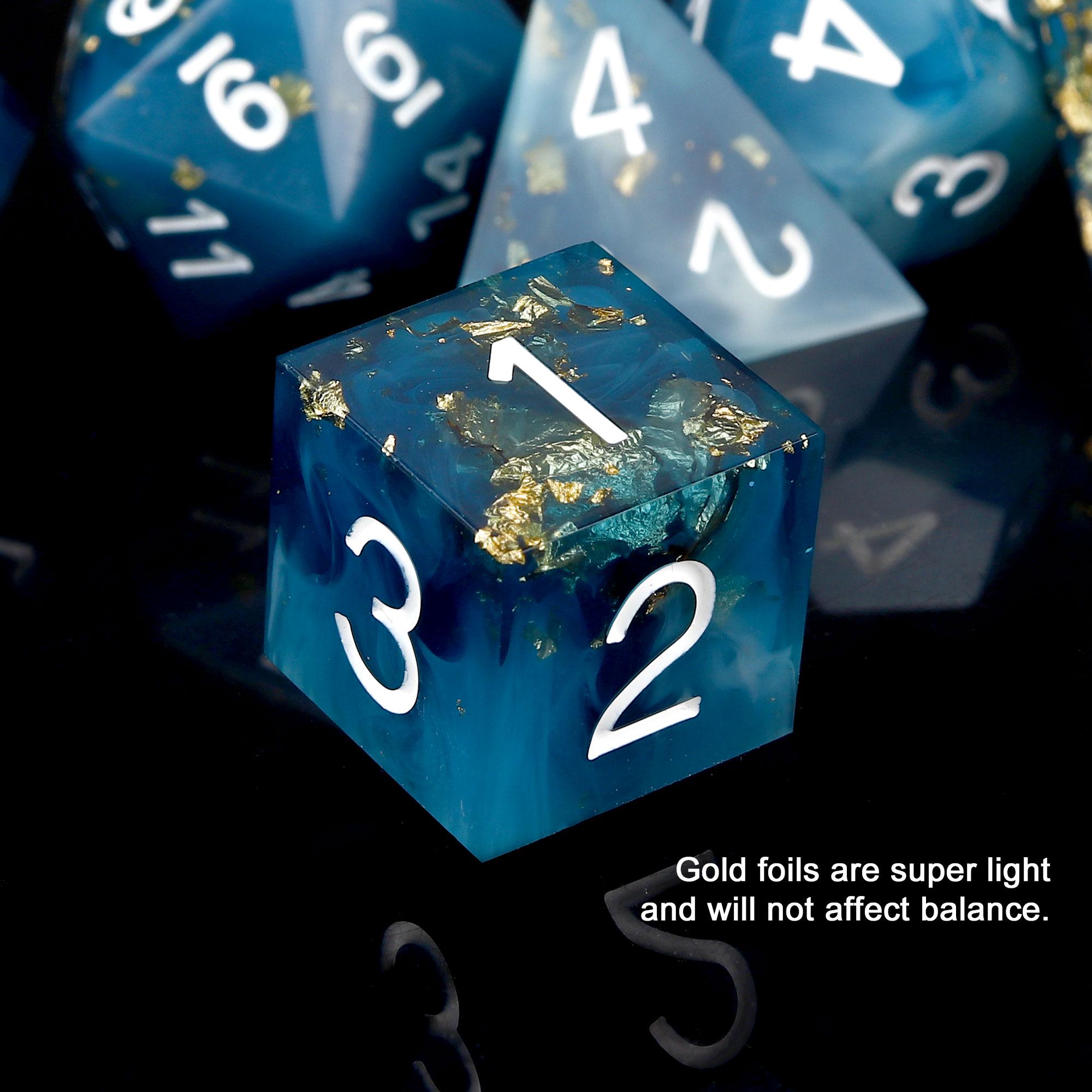 Handmade Sharp Edge DND Dice Set: Blue Marble With Gold Foil - Etsy