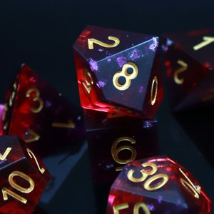 Handmade Sharp Edge Dice Red Black Resin Polyhedral RPG Dice Set With ...
