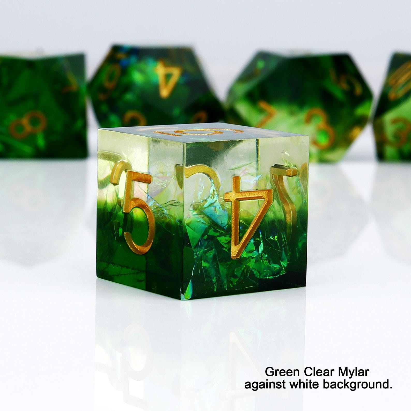 Handmade Sharp Edge Green Resin Dice Set: Sparkling Mylar DND Dice - Etsy