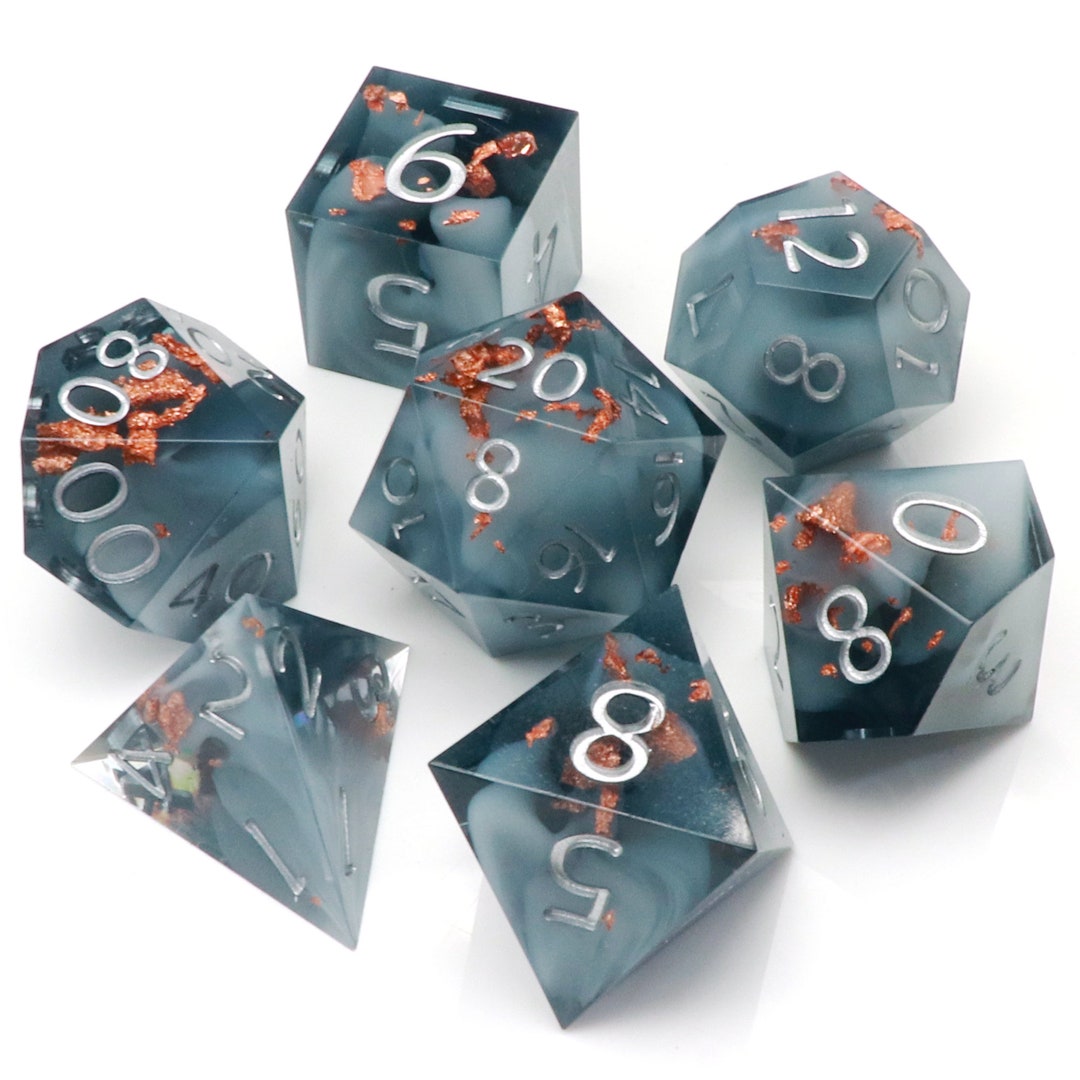 Handmade Sharp Edge Resin Dice Set: Black Rosegold Foil, RPG DND Dice ...