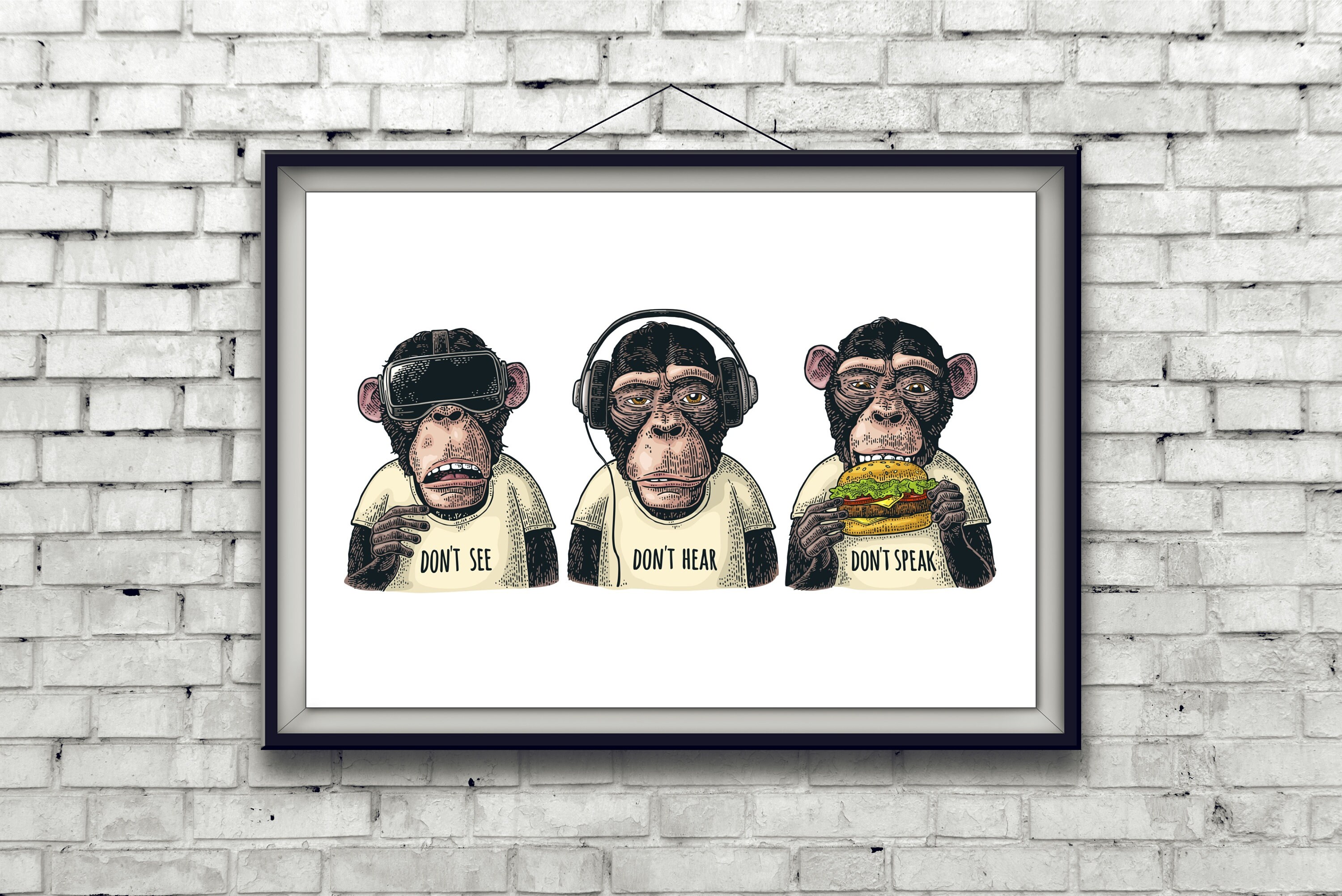 Tres monos sabios impresión de pared arte de la pared - Etsy España