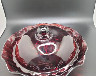 Fenton Red Amberlina Candy Dish Vintage Glass Ruby Red Glass Christmas ...