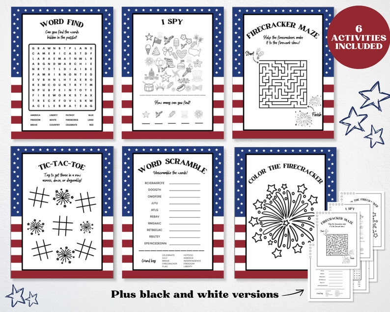 6 Printable 4th of July Activities, July Activity Bundle, Kid's ...