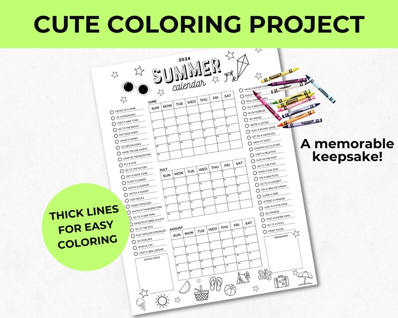 Printable Summer Bucket List Poster, Summer Activities Calendar, Family ...