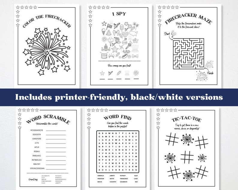 6 Printable 4th of July Activities, July Activity Bundle, Kid's ...