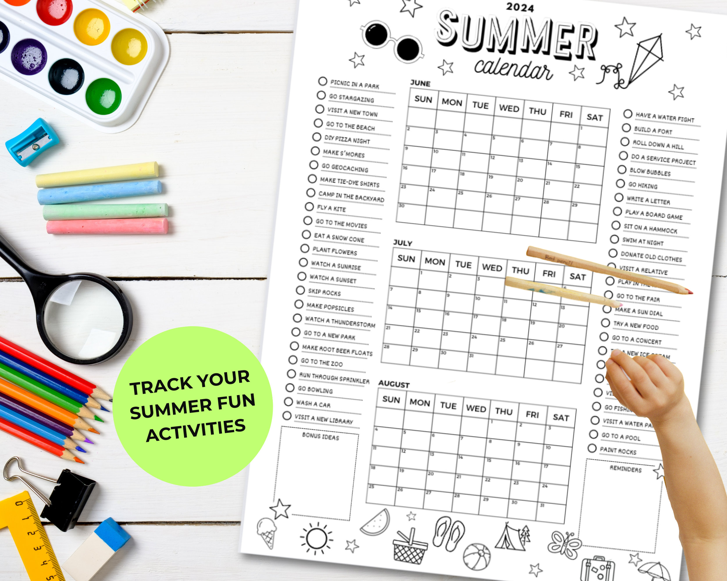 Printable Summer Bucket List Poster, Summer Activities Calendar, Family ...
