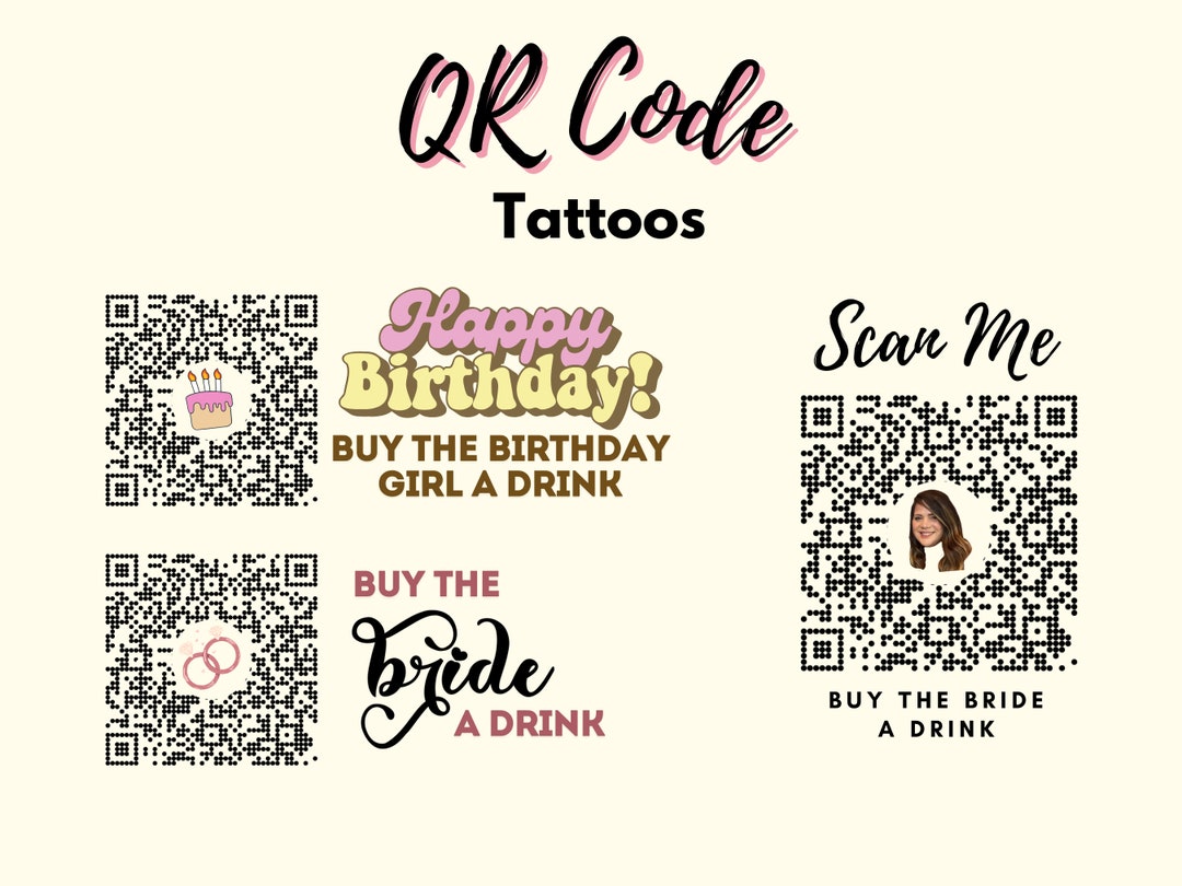 Qr Code Tattoos, Custom Tattoos, Party Tattoo, Temporary Tattoos, Party ...