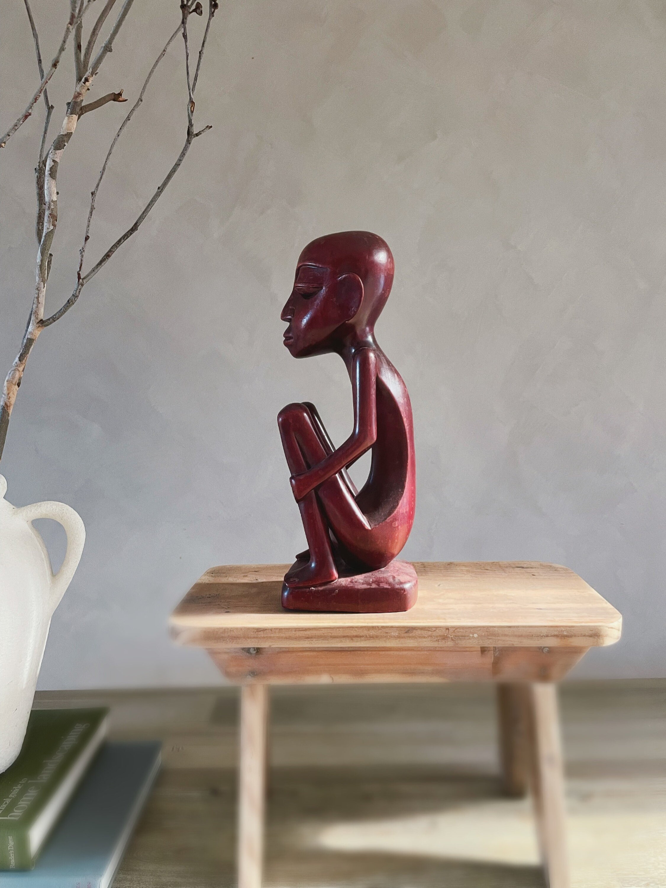 Vintage Wood Sitting Man Statue African Decor Wood - Etsy