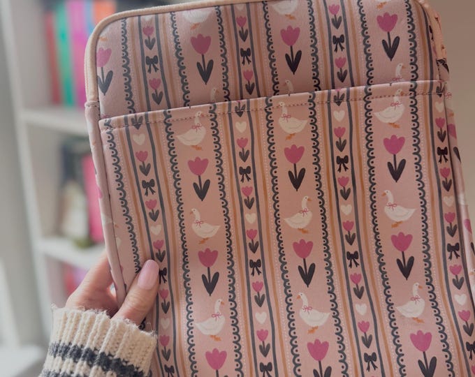 Large Padded Book Sleeve With Zipper, Cute Coquette Goose Reading Pouch ...