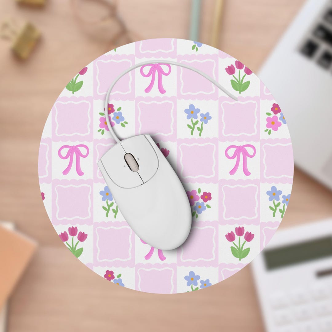 Coquette Spring Bow and Floral Mouse Pad, Cute Girly Desk Set Up ...