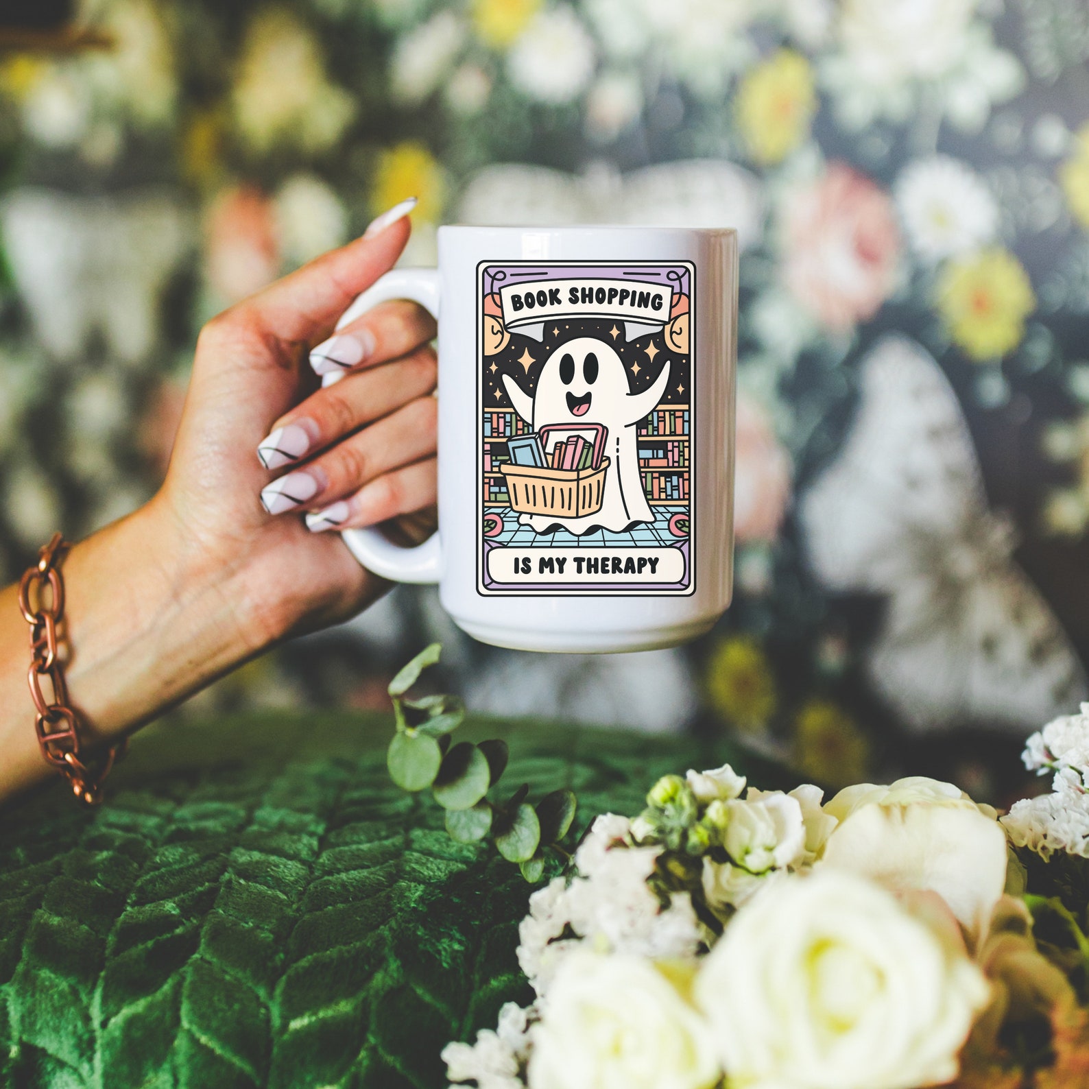 Spooky Bookish Coffee Mug | Book Shopping is My Therapy | Halloween ...