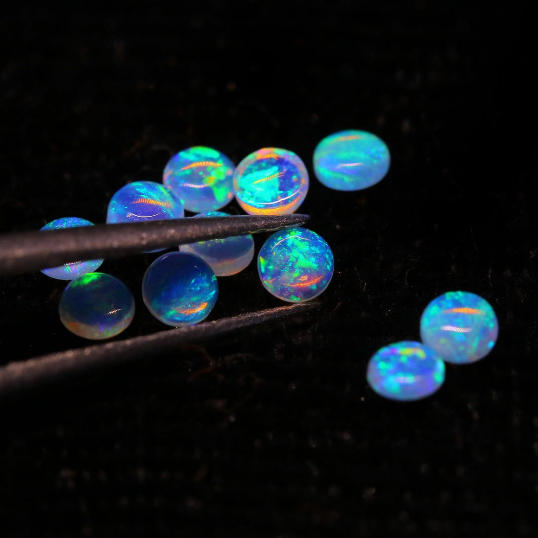3.5 MM Round, Australian Opal, Opal, Green, Fire, Cabochon, Natural ...