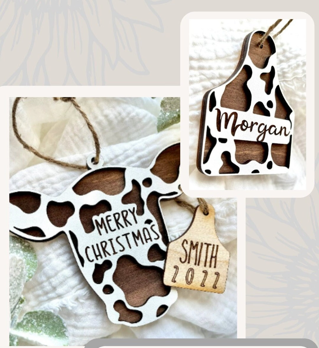 Christmas SET, Western Stocking Tag, Western Cow Head Ornament Set ...