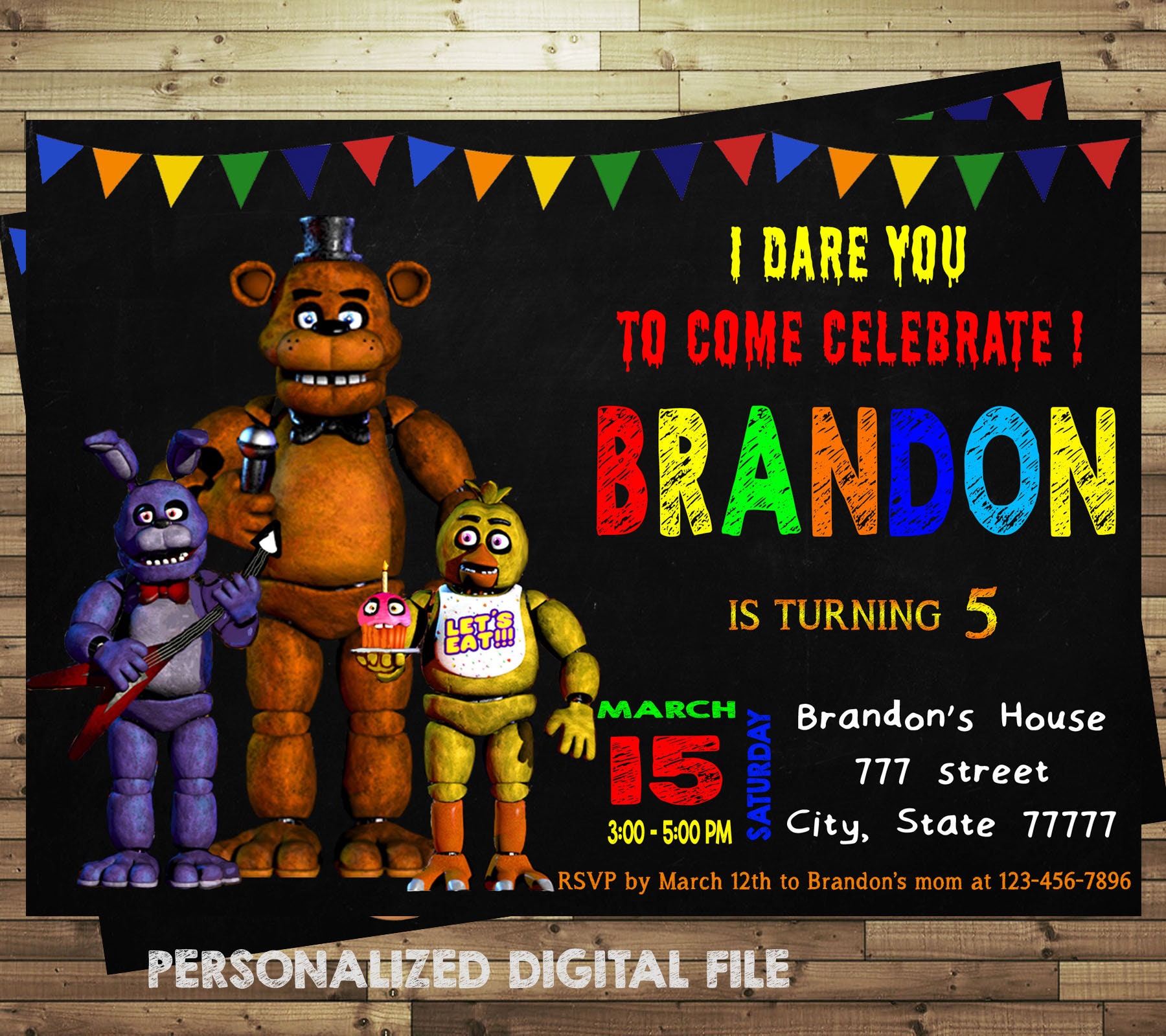 Five Nights At Freddy s Invitation Five Nights At Etsy