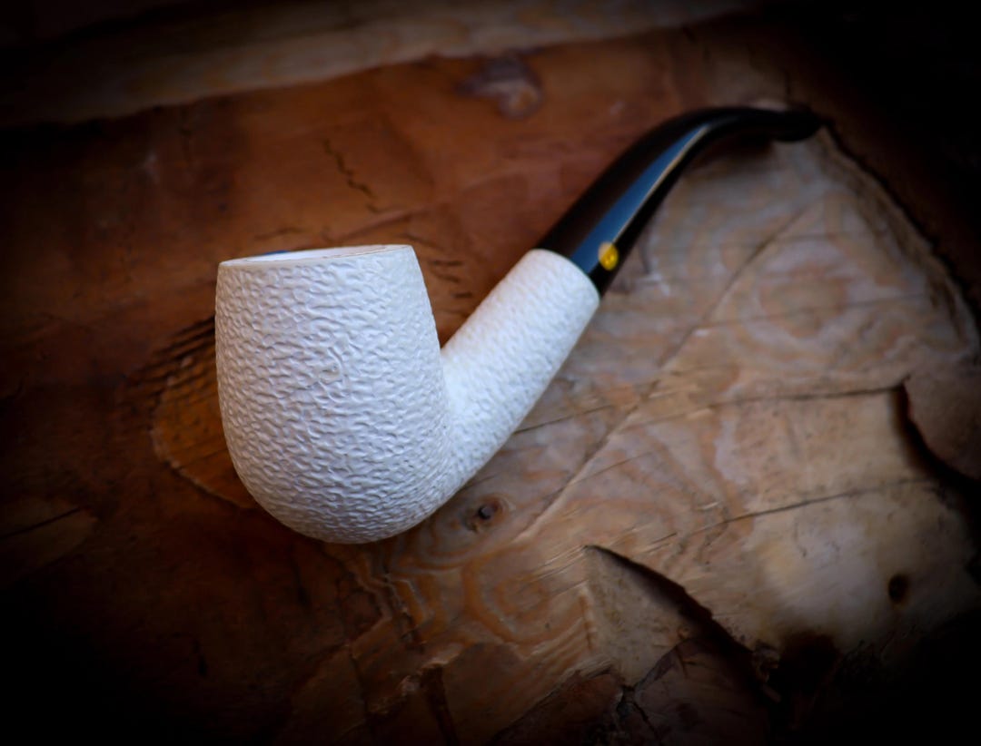9MM Filtered Rustic Patterned Half Bent Meerschaum Pipe With Leather ...