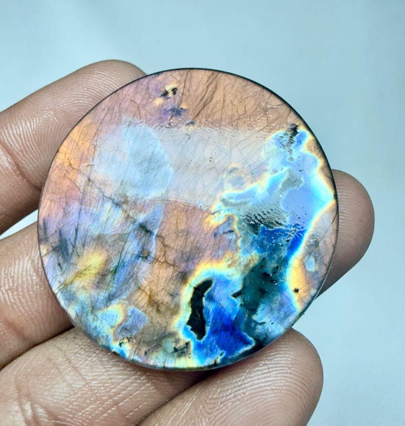 Natural Purple Blue Flash Labradorite Cabochon, Round Polished Loose ...
