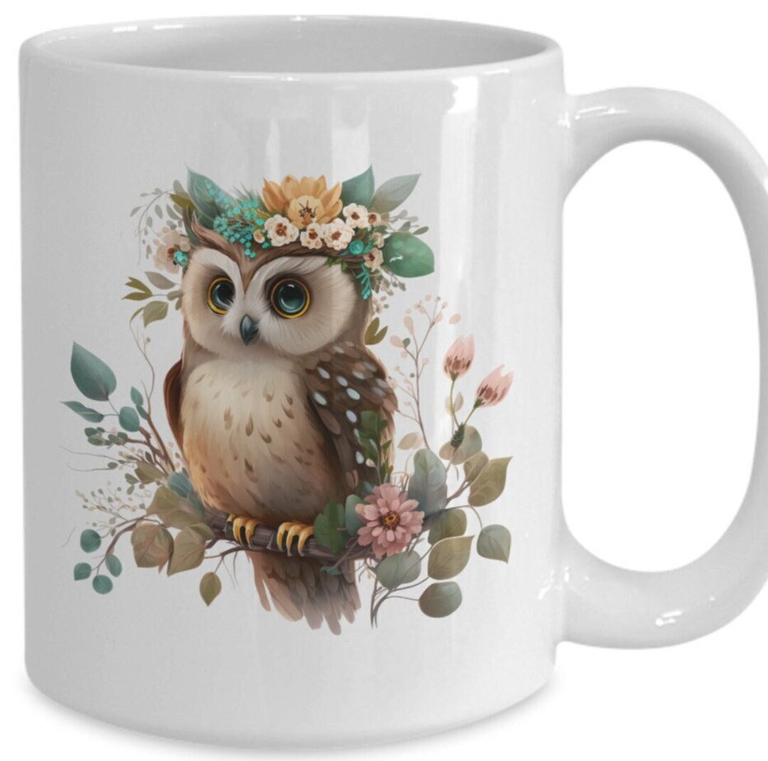 Lovely 11 or 15 Oz White Ceramic Owl Coffee Mug, Love of Owls Mug, Cute ...