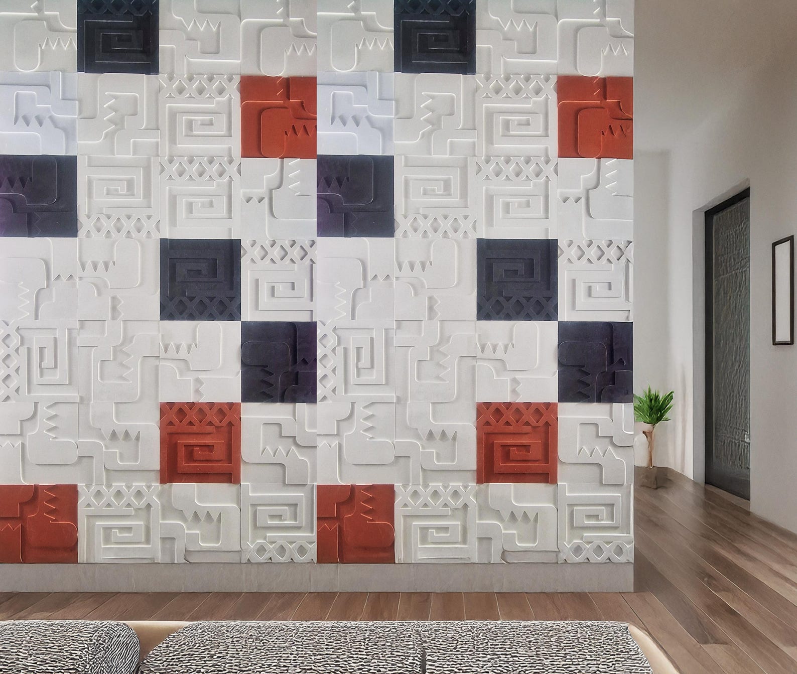 Geometric Concrete Wall Tile: Aztec Textured Accent Decor - Etsy