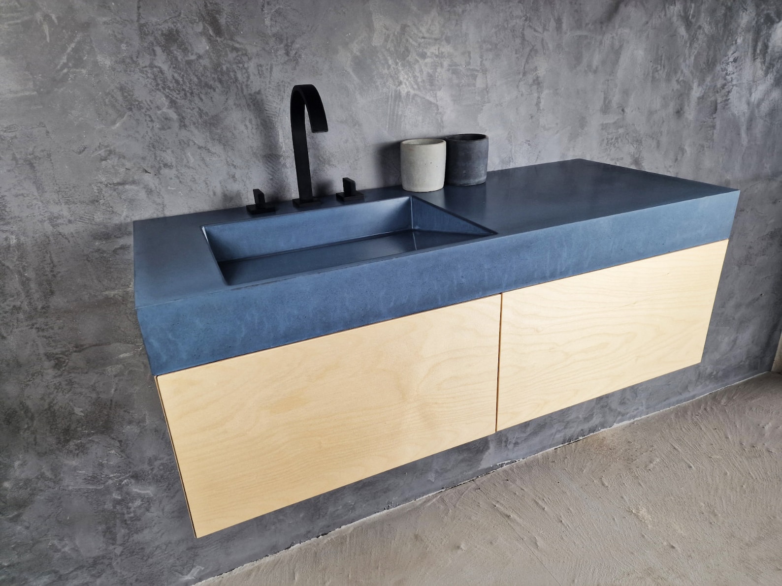 Floating Bathroom Vanity, Concrete Countertop, Integrated Ramp Sink ...
